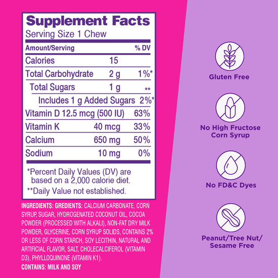 Calcium Chews + Vitamin D Supplement, Chocolate | Viactiv